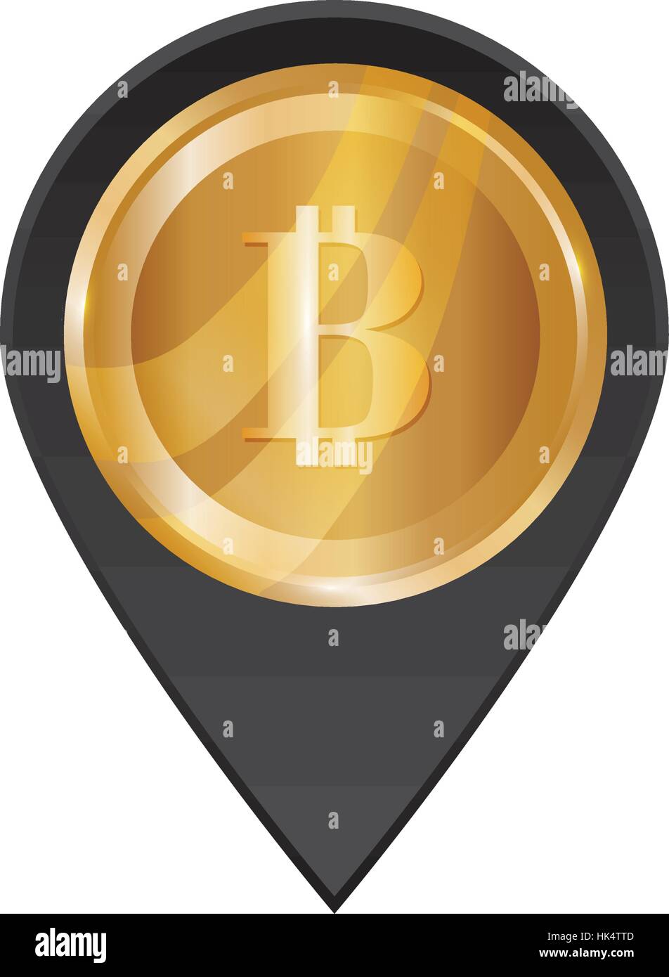 location pin with gold bitcoin coin icon over white background. vector ...