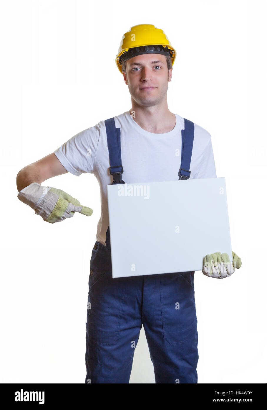 construction worker with sign Stock Photo - Alamy