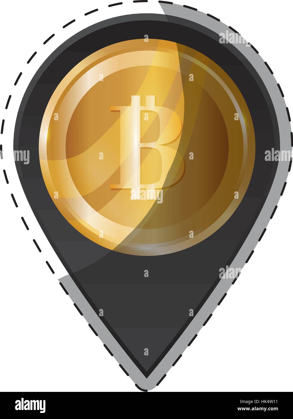 location pin with gold bitcoin coin icon over white background. vector ...