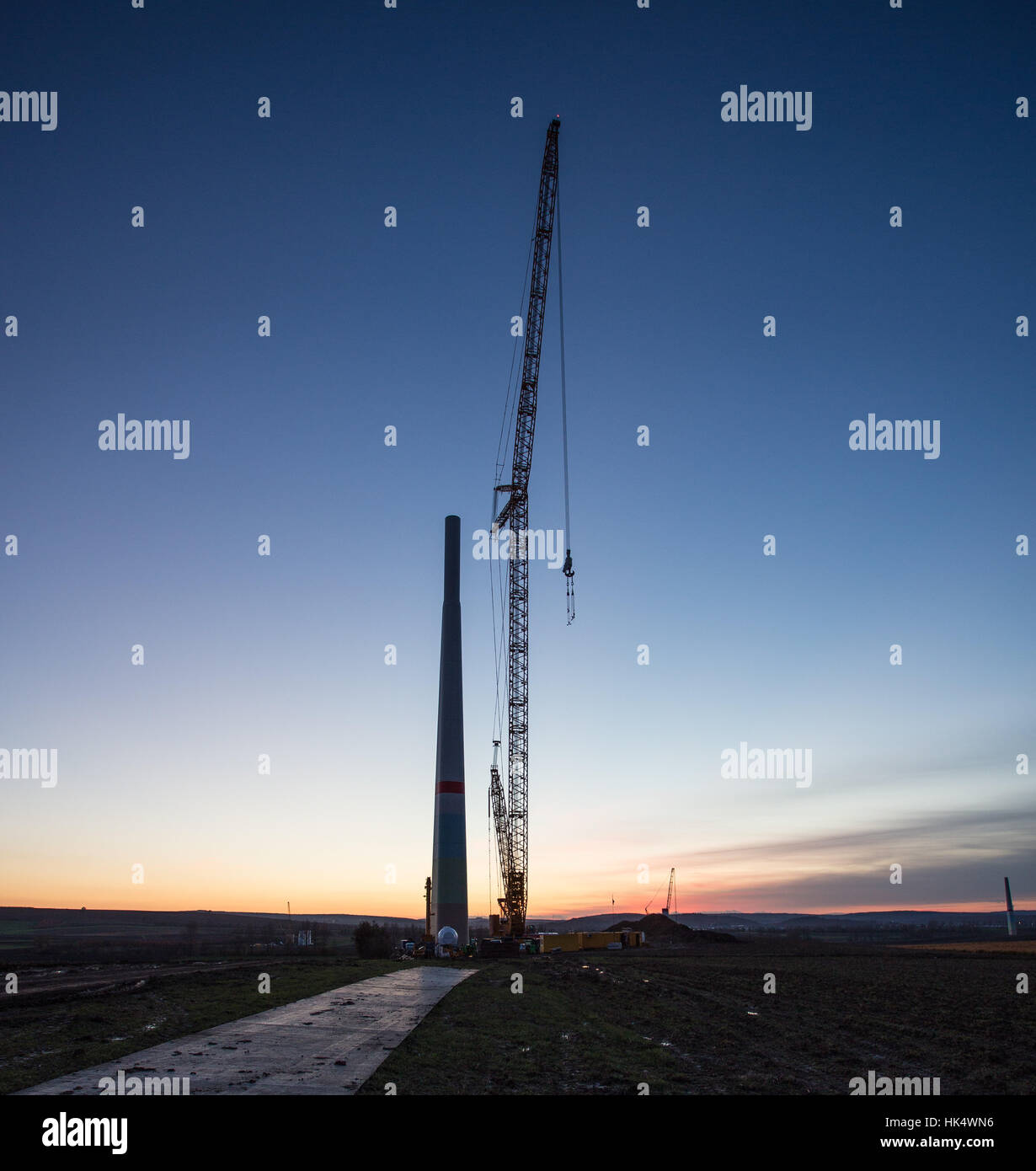 sunset, wind force, wind engine, energy turnaround, pinwheels, crane ...