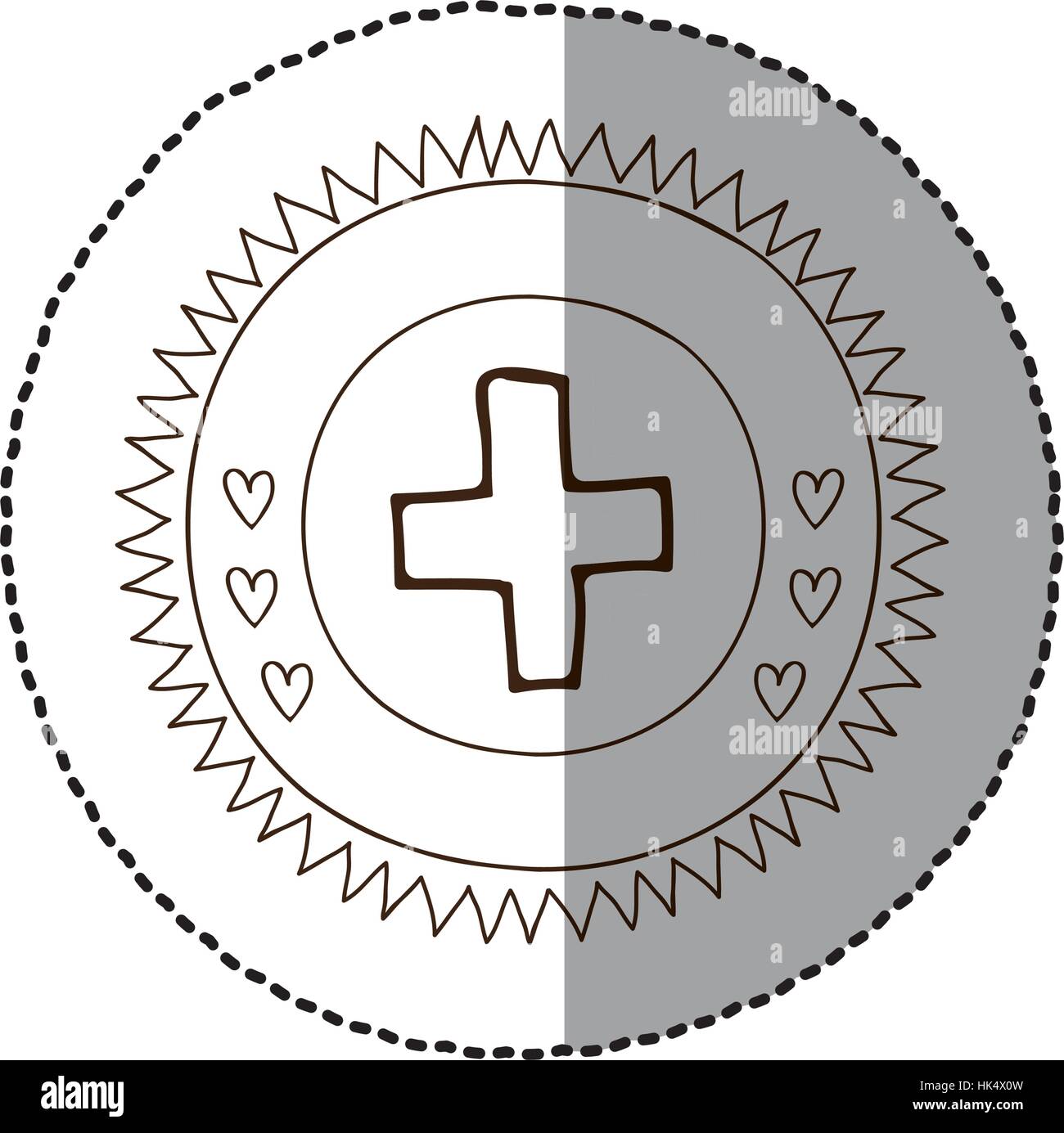 monochrome circular frame with middle shadow sticker with medical cross ...