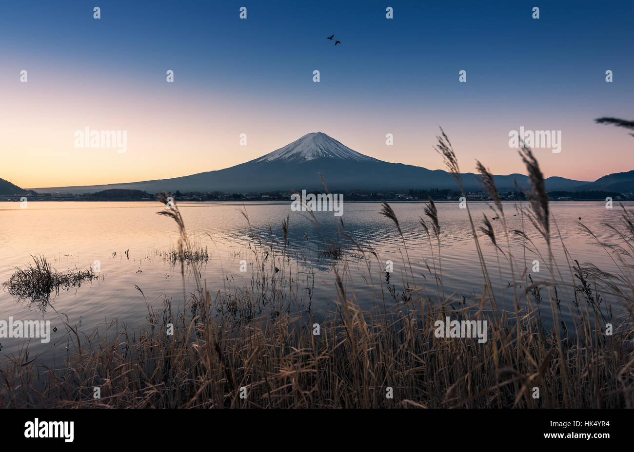 mount Fuji at dawn with peaceful lake Stock Photo - Alamy