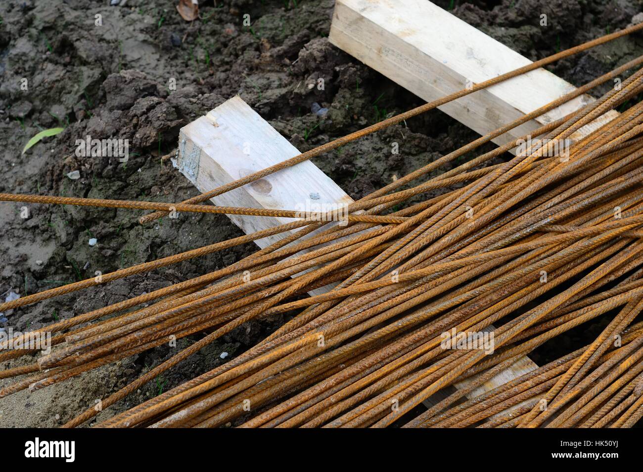 batons, constructional steel, detail, industry, concrete, new building ...