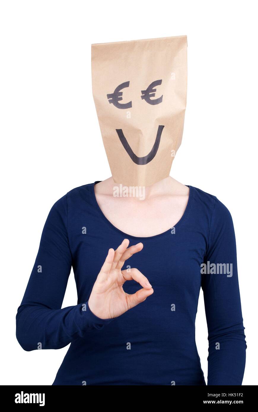 a perso with a smiling euro head showing a okey sign, isolated Stock ...