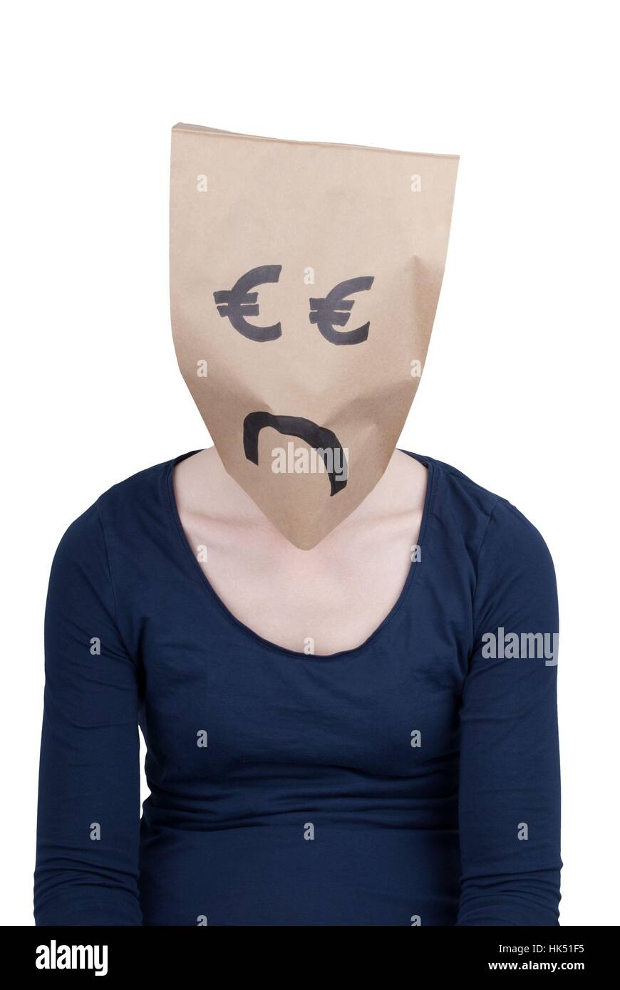 a sad looking euro sign head, isolated Stock Photo - Alamy