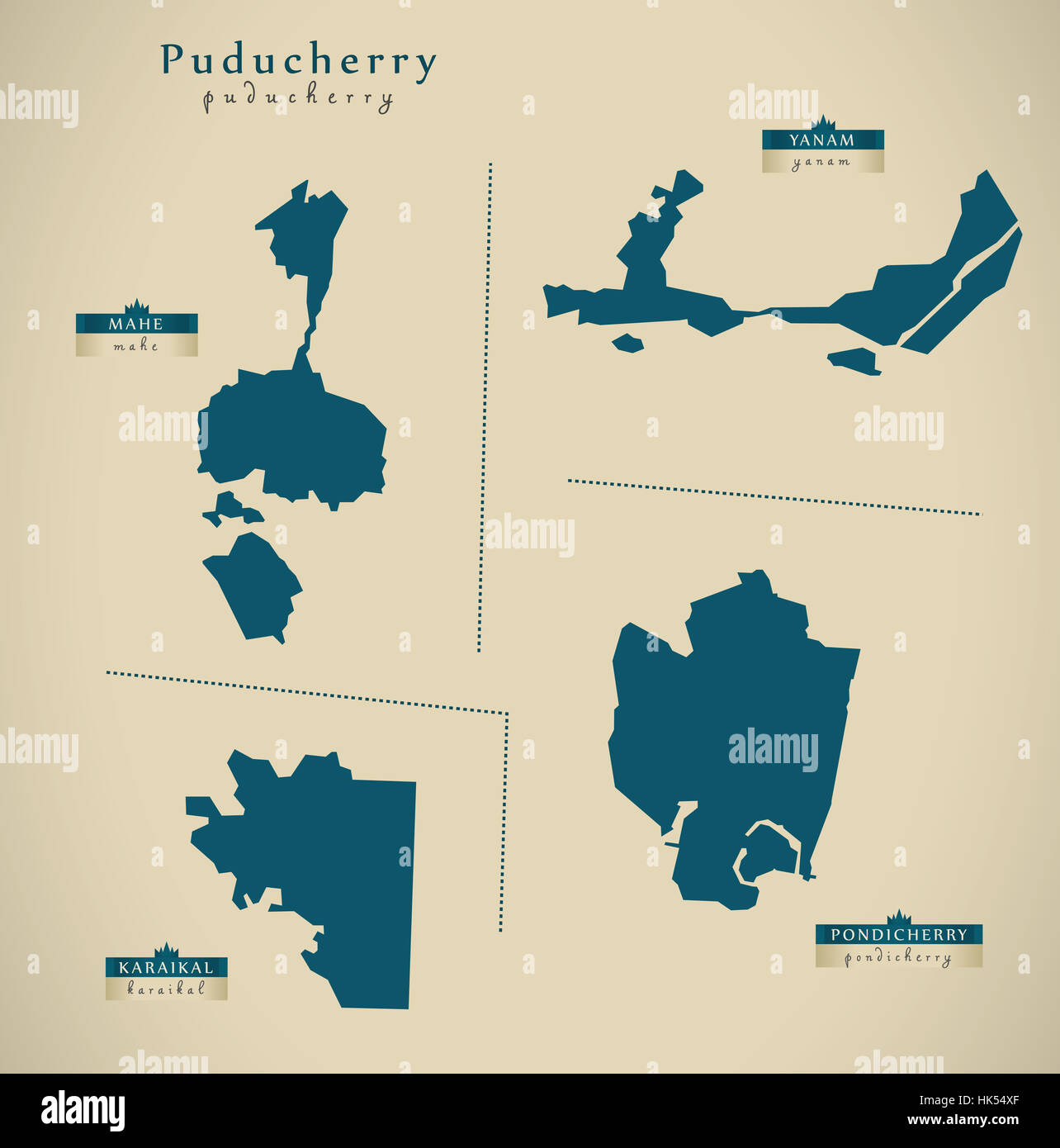 Modern Map - Puducherry IN India federal state illustration silhouette ...