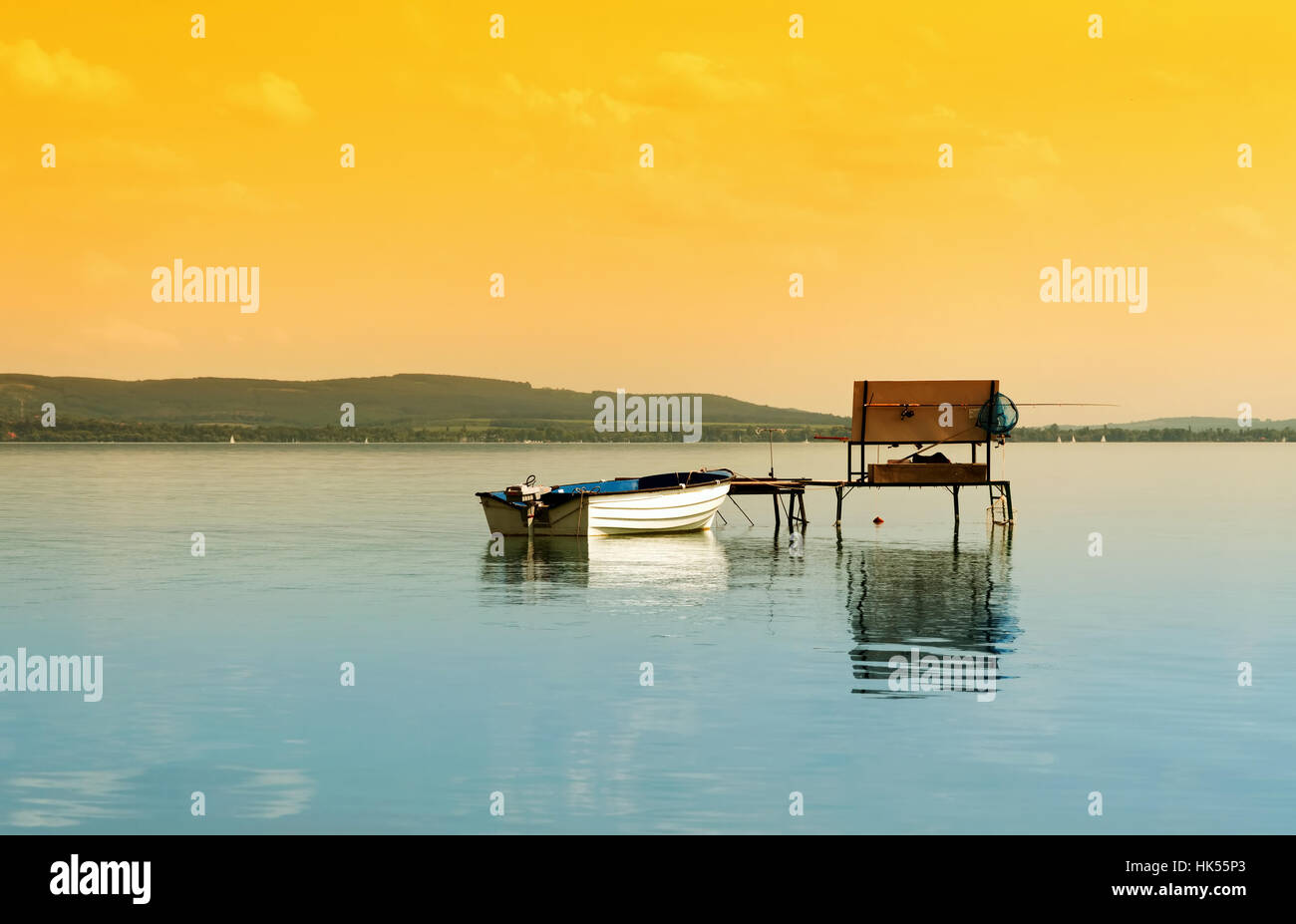 sunset, sunrise, fishing, hungary, boat, lake balaton, rowing boat ...