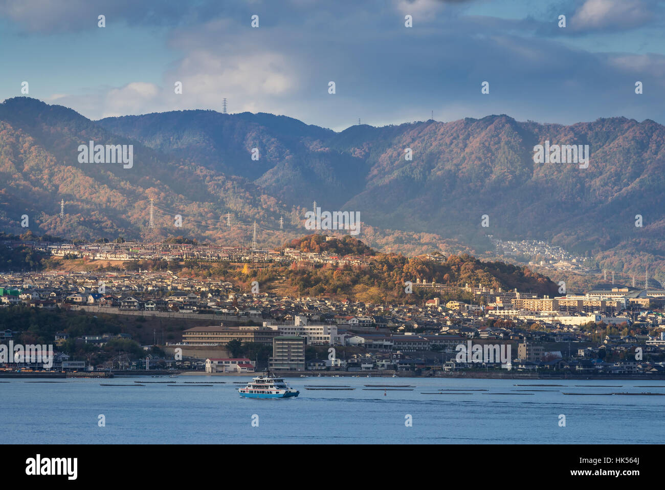 Hiroshima city and Hiroshima bay view from Miyajima Island, Japan Stock ...