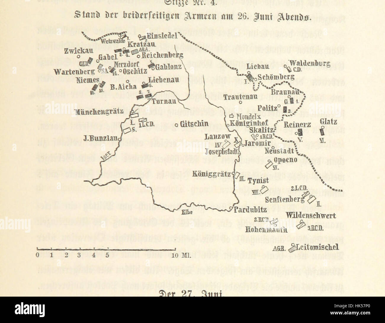 A page from 'Der Feldzug von 1866 in Deutschland,' detailing the ...