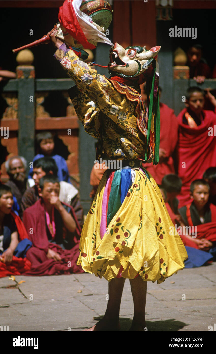Animal mask dancer at the Paro Tshechu, mask dance festival, in the ...
