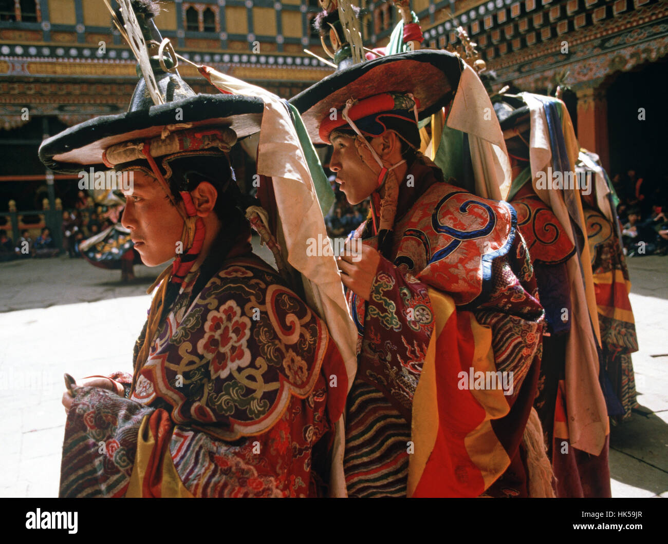 Black Hat dancers at the Paro Tshechu, mask dance festival, in the Paro ...