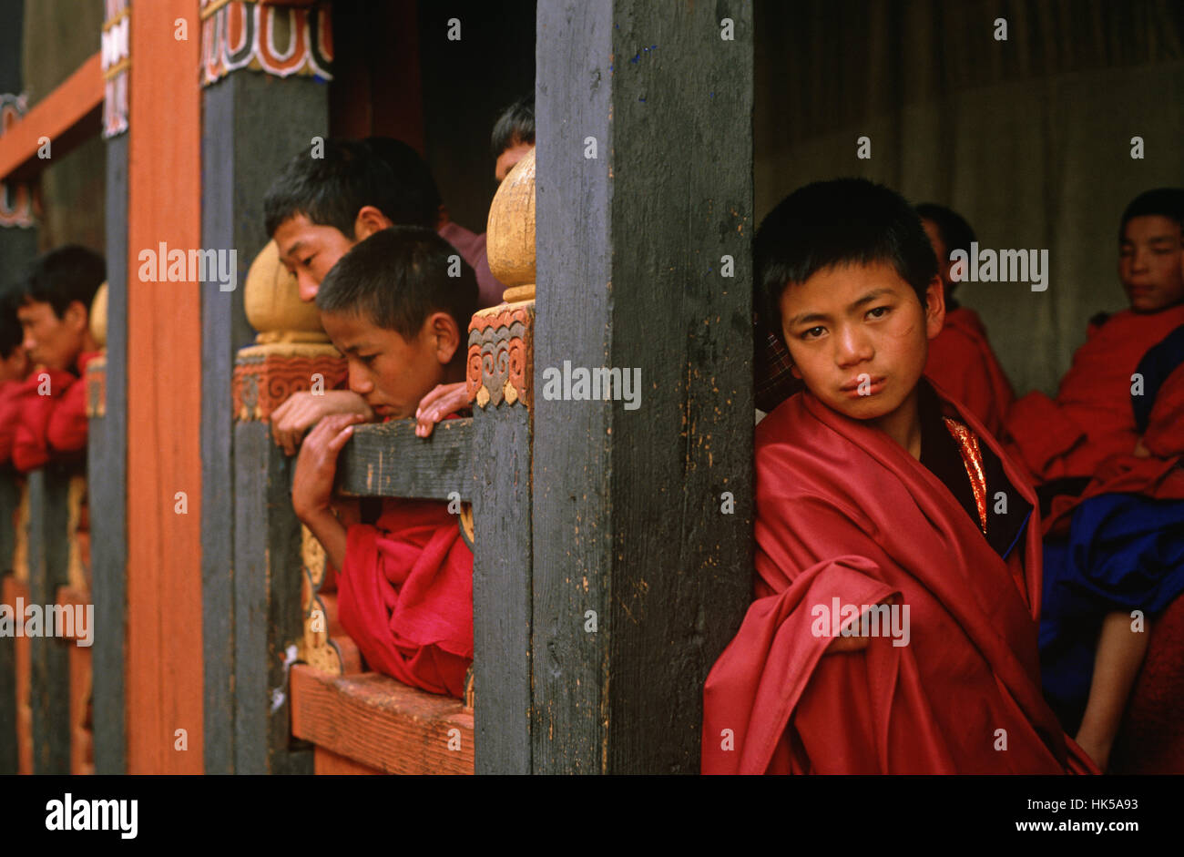 Buddhist child monks at the Paro Tshechu, mask dance festival, in the ...