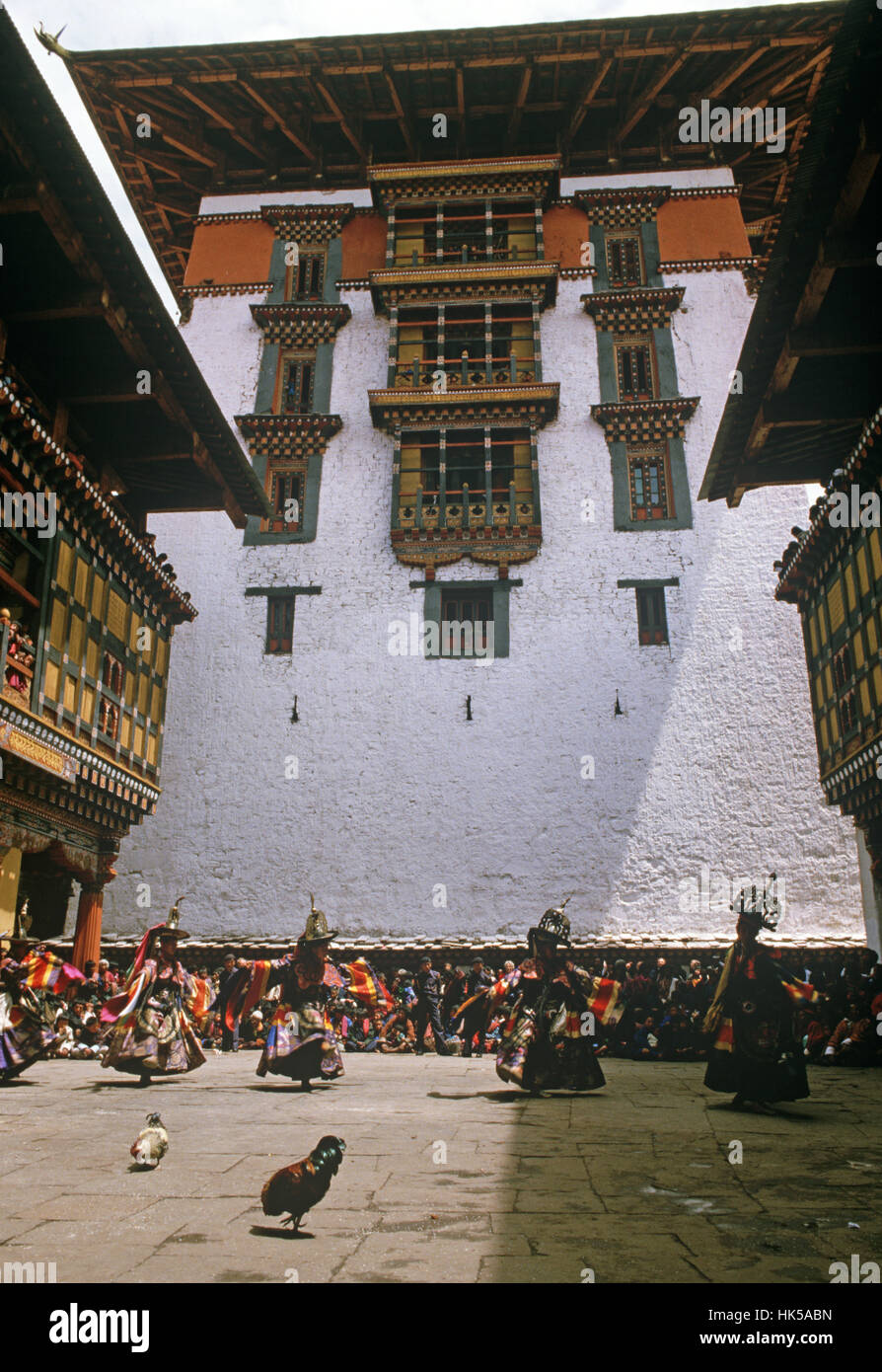 Black Hat dancers at the Paro Tshechu, mask dance festival, in the Paro ...