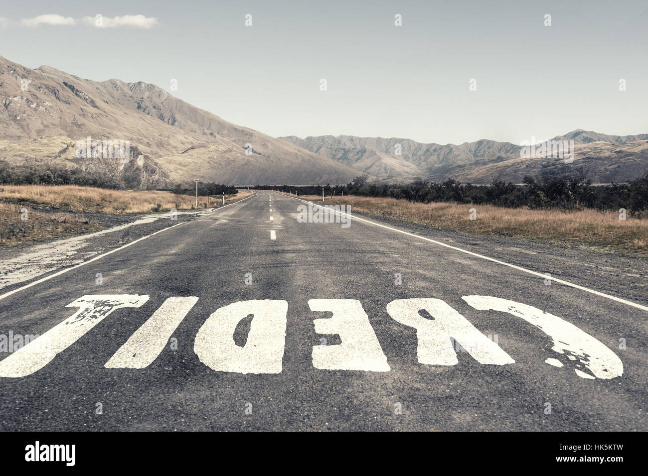 Conceptual image with word credit on asphalt road hi-res stock ...