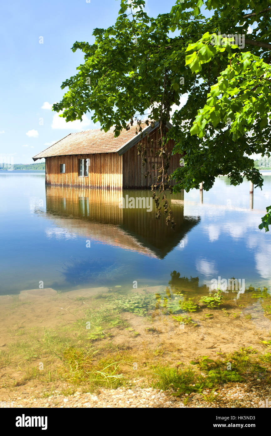 house, building, flood, lake for bathing, fresh water, lake, inland ...