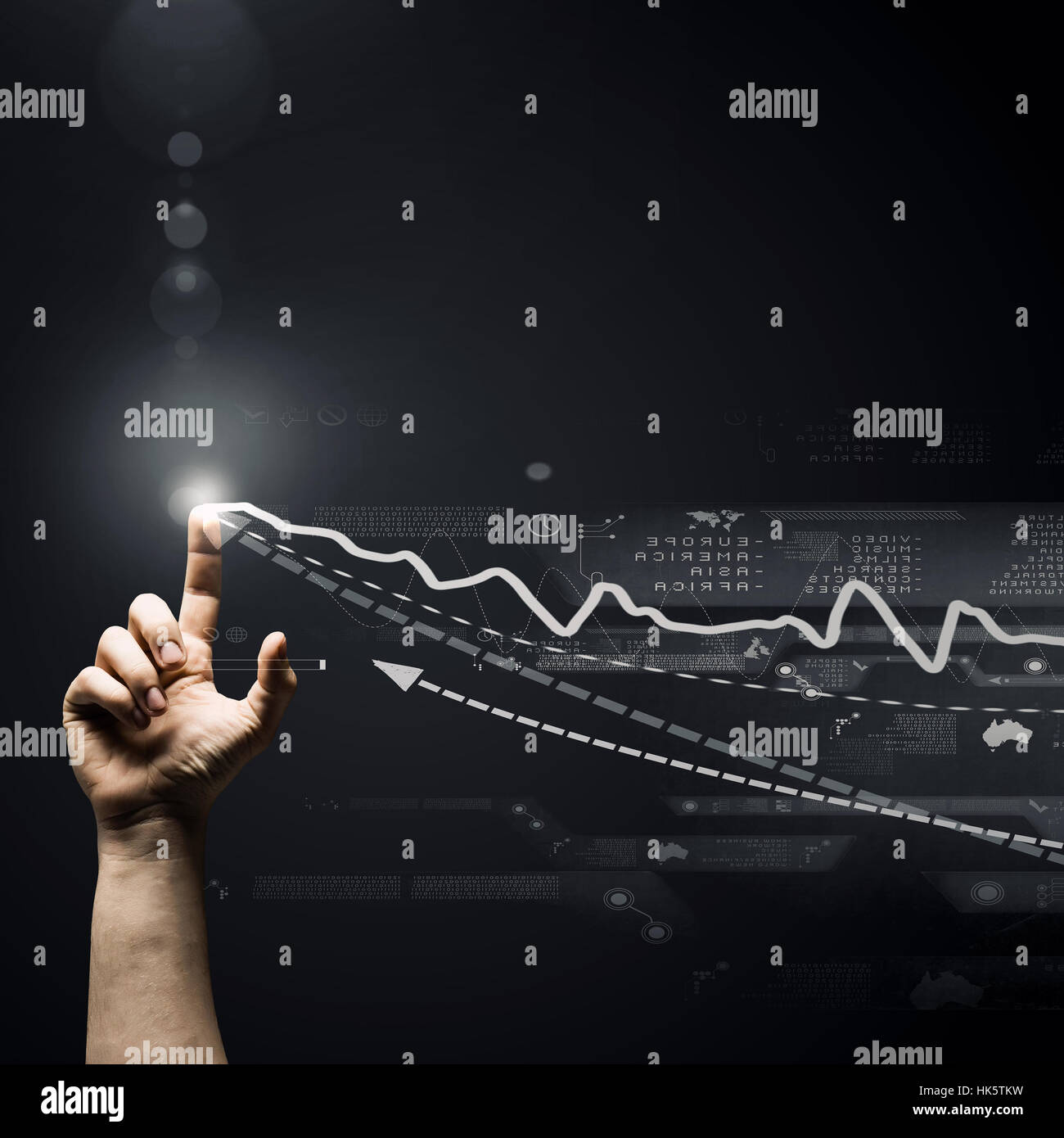 Human hand pointing with finger at growing graph hi-res stock ...