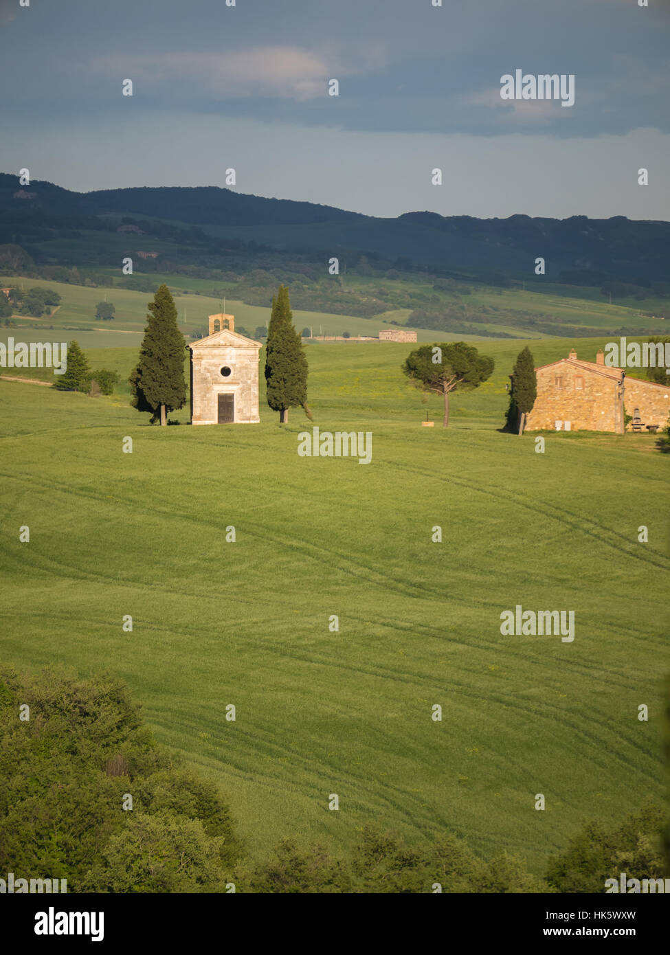 tree, trees, sunset, chapel, tuscany, dusk, landscape, scenery ...
