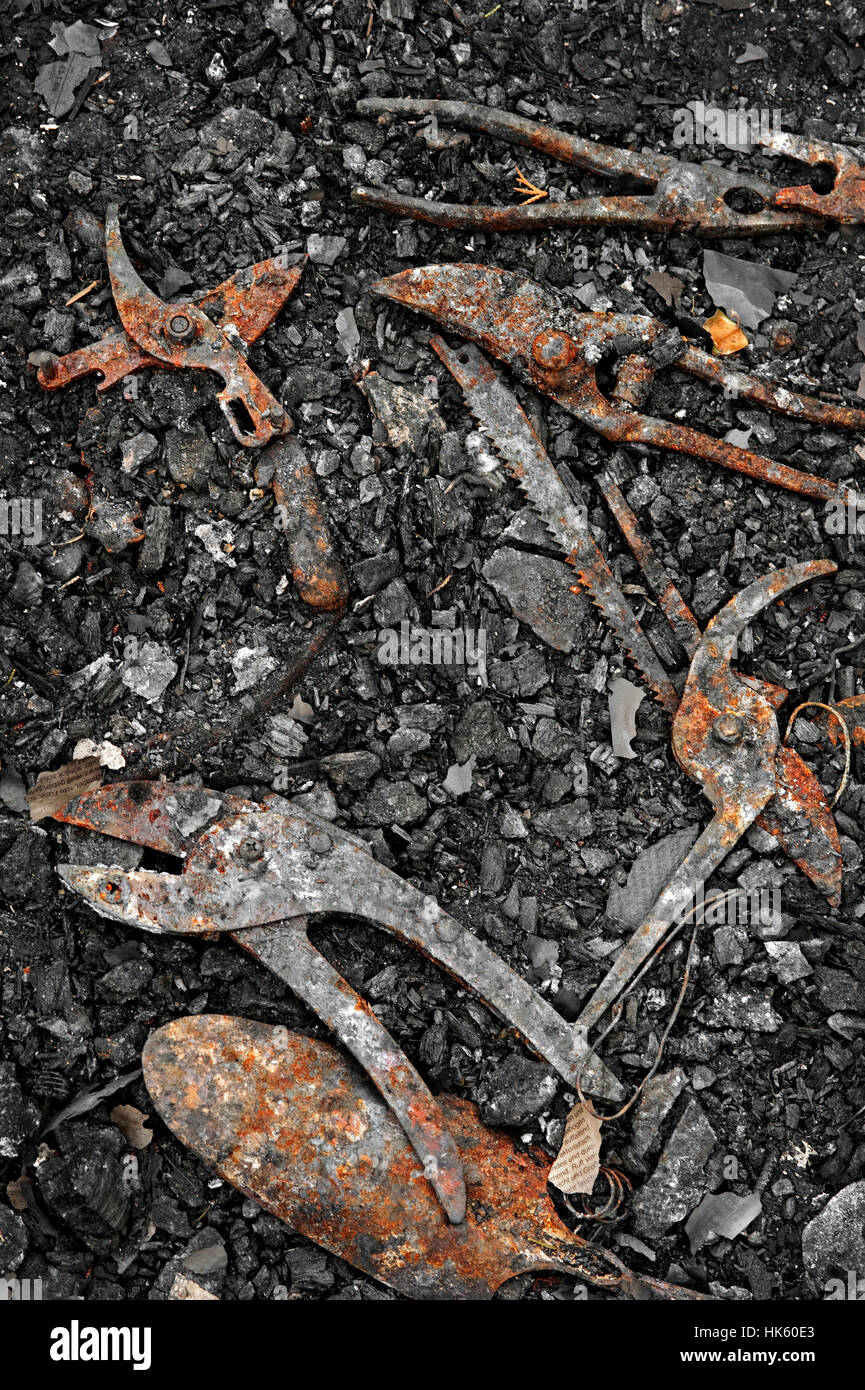 tool, garden, insurance, ash, fire, conflagration, rust, past, coal ...