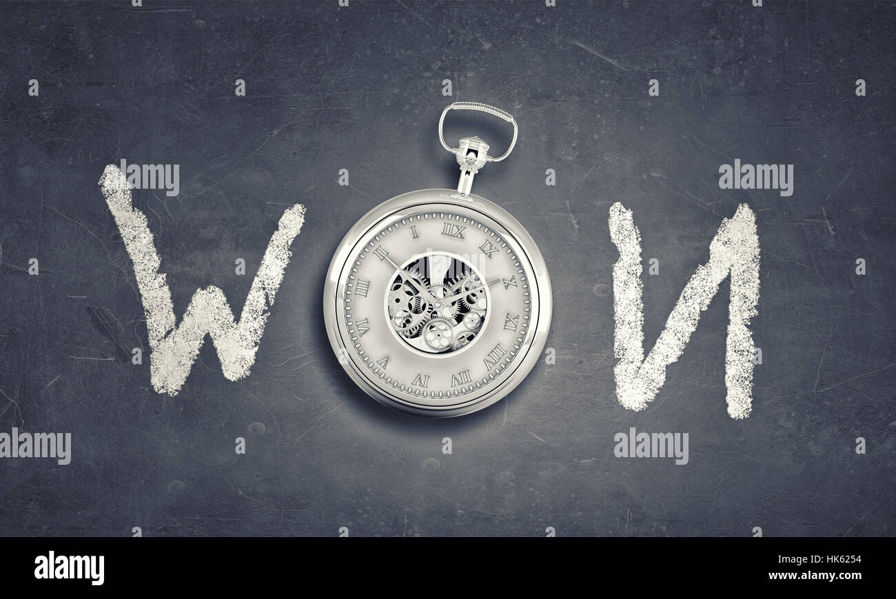 Conceptual image with word now and pocket watch instead of letter Stock ...
