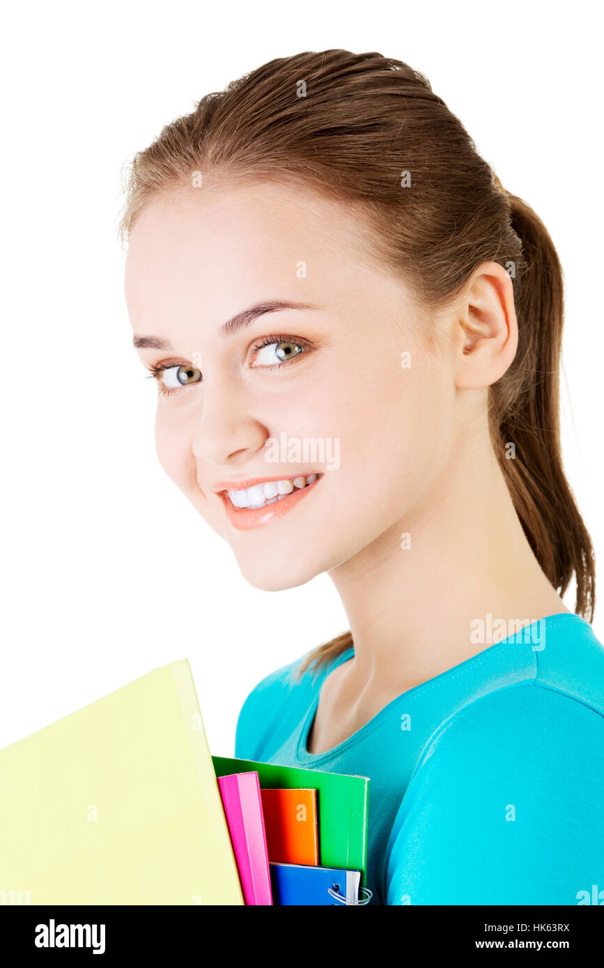 happy student woman with notebooks Stock Photo - Alamy