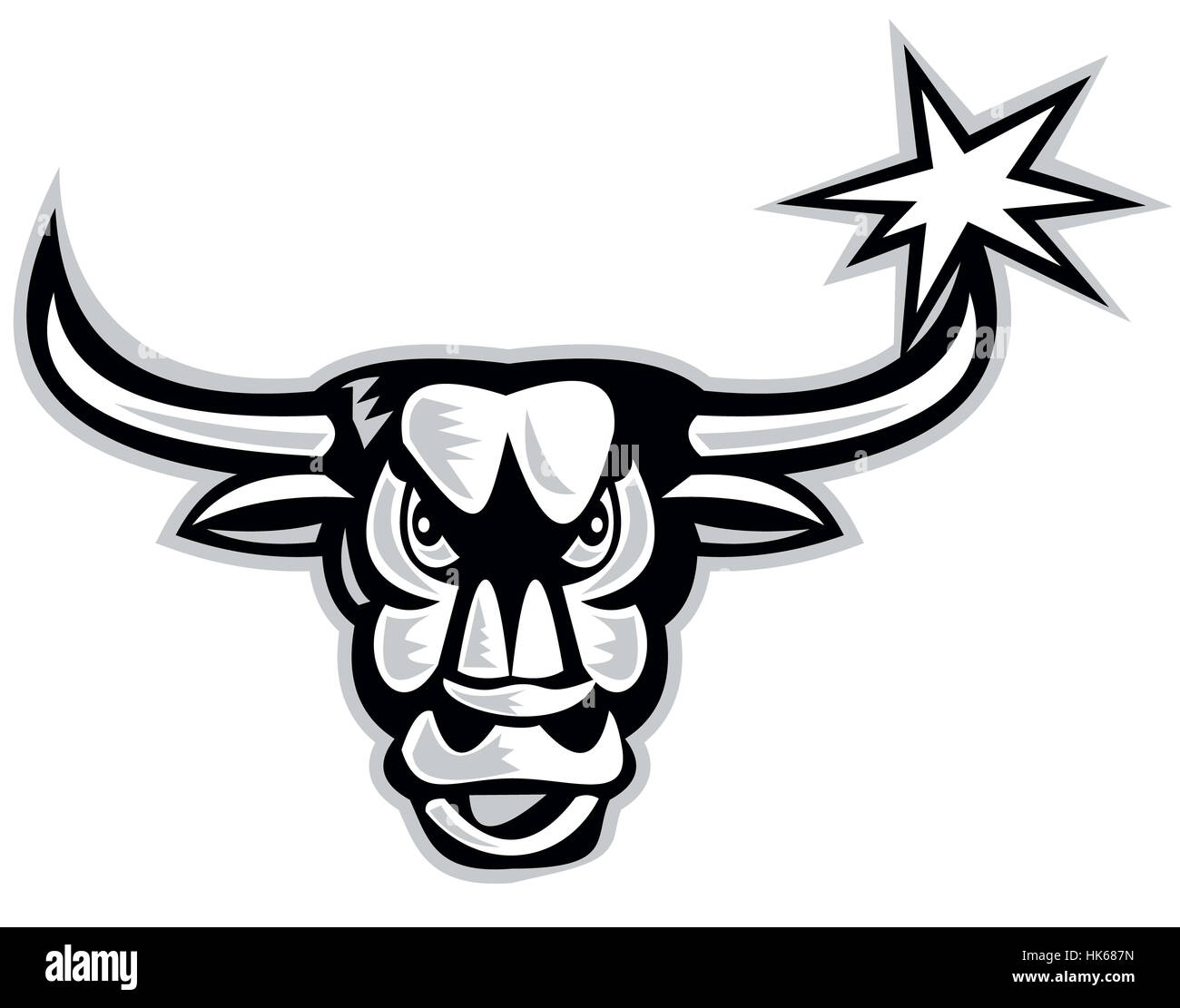Illustration of an angry raging bull head facing front with star on ...