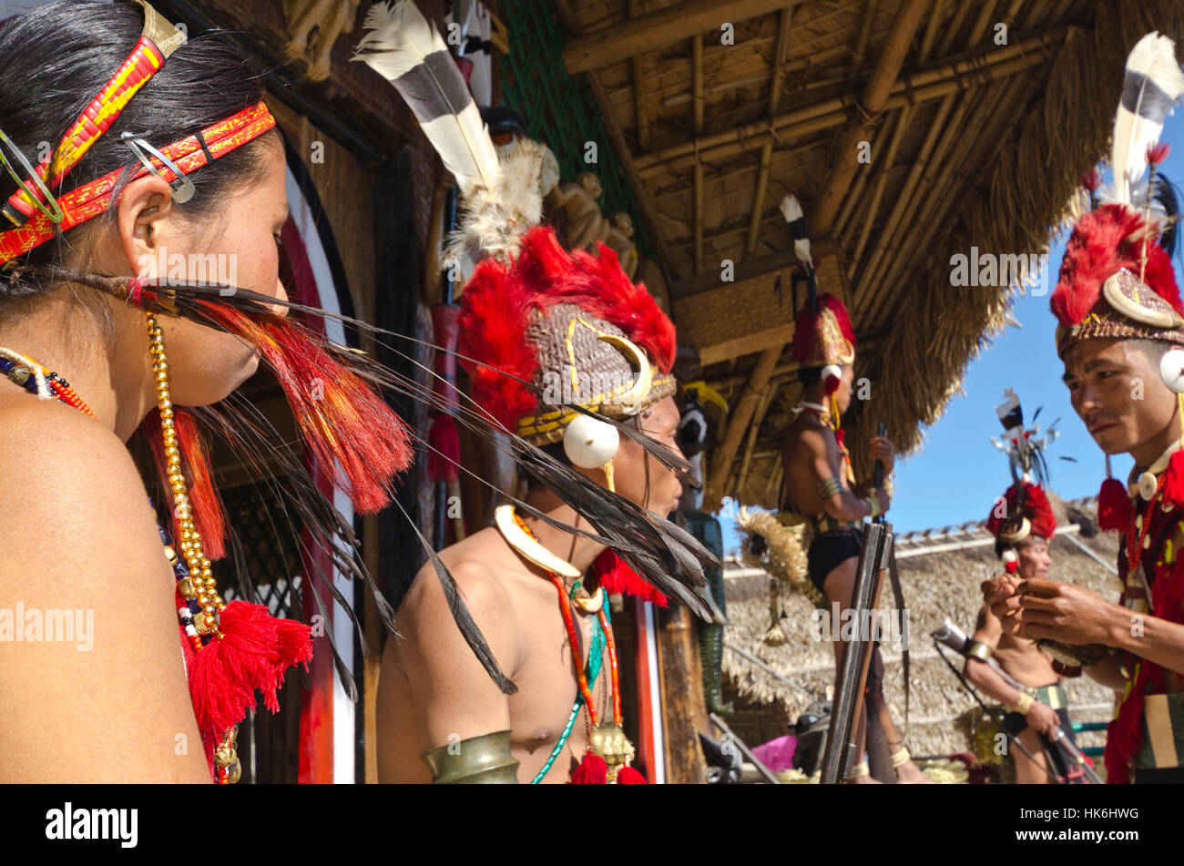 Phom-Warriors fully decorated at Hornbill-Festival Stock Photo - Alamy