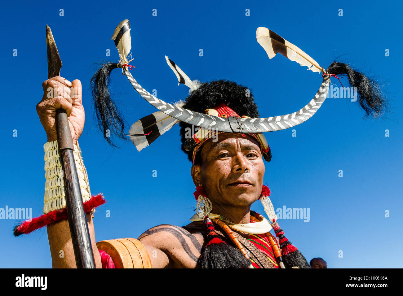 Zeliang-Warrior fully decorated at Hornbill-Festival Stock Photo - Alamy