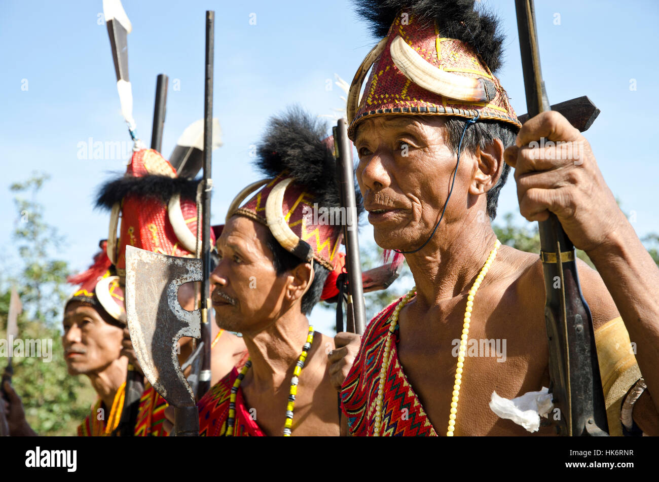 Warrior of the Phom tribe waiting to perform ritual dances at Hornbill ...