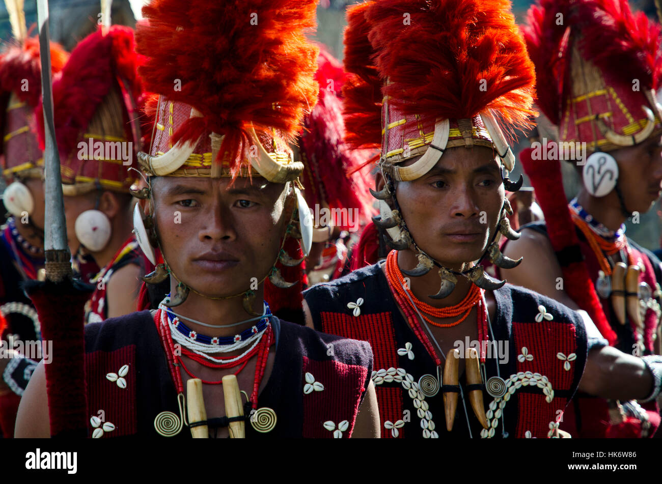 Warrior of the Yimchunger tribe waiting to perform ritual dances at ...