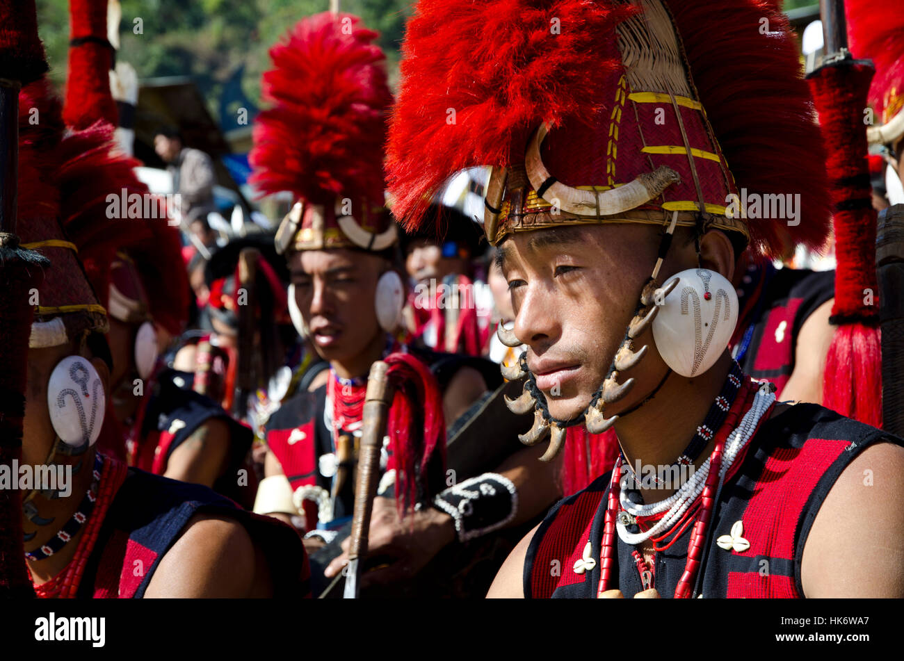 Warrior of the Yimchunger tribe waiting to perform ritual dances at ...