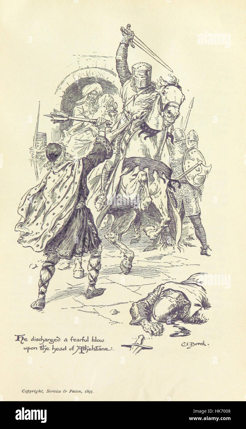 An illustration from 'Ivanhoe,' depicting scenes from the novel ...