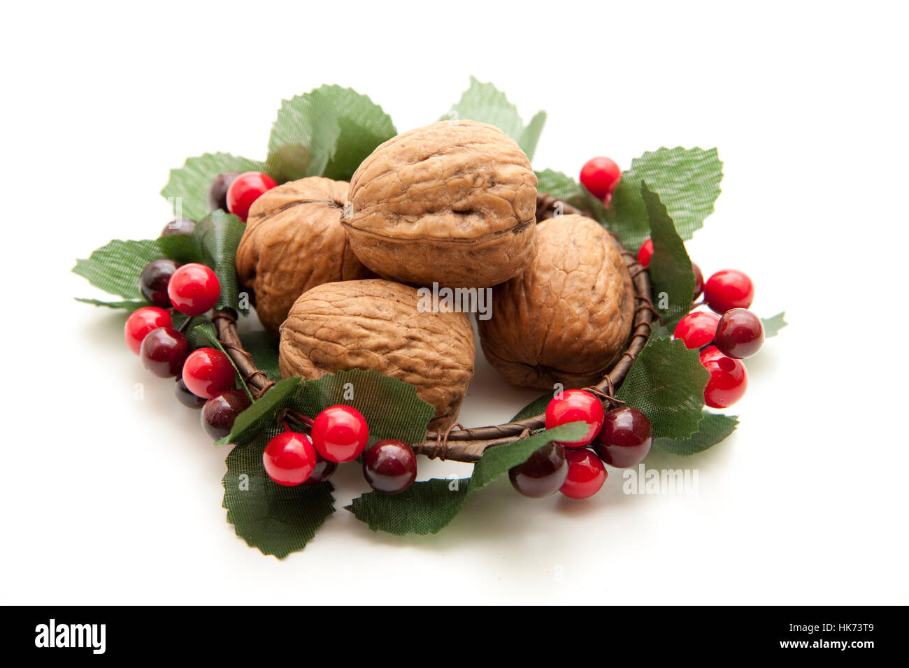 walnuts in the wreath of berries Stock Photo - Alamy
