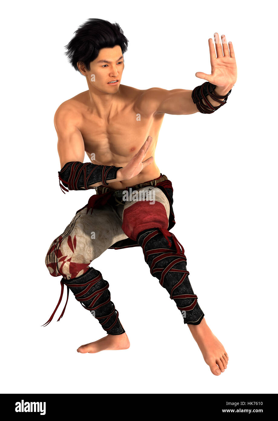 3D rendering of a fighting monk isolated on white background Stock ...