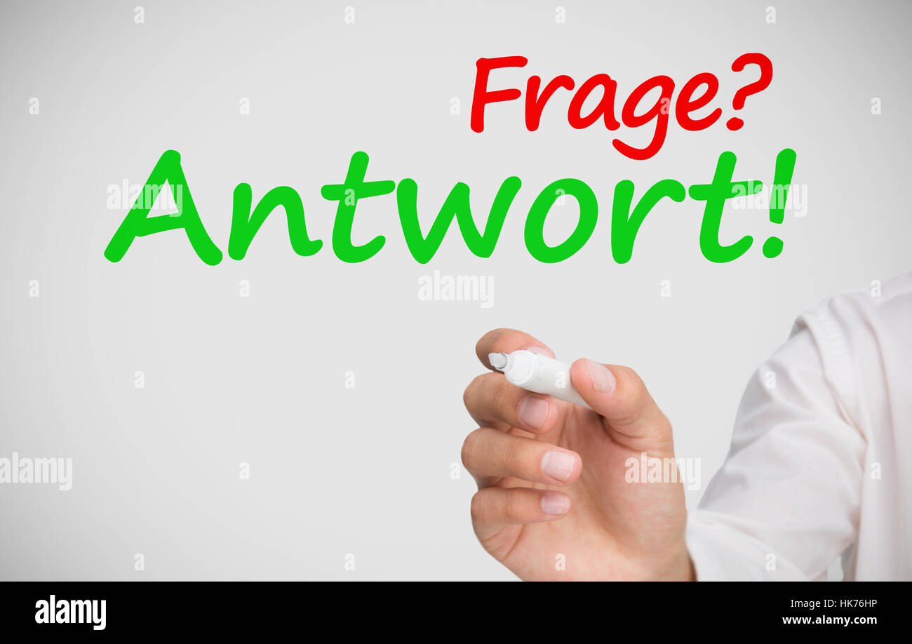 Hand writing frage and antwort with a marker on grey background Stock ...