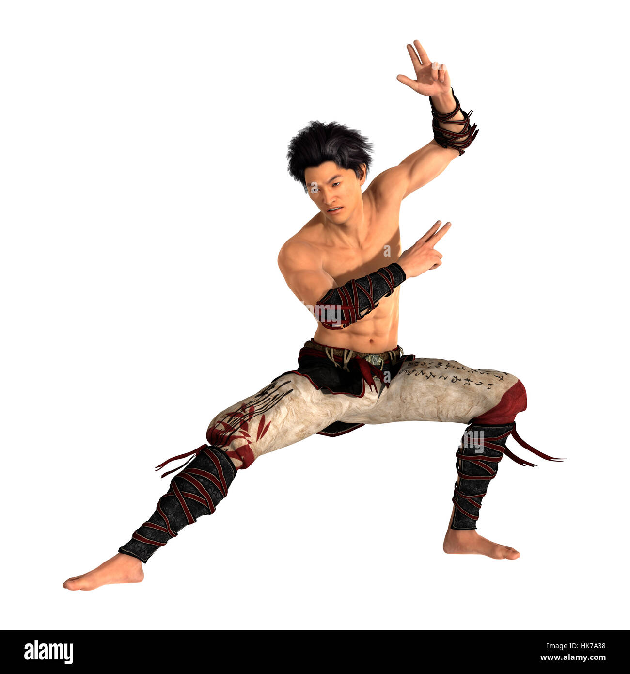 3D rendering of a fighting monk isolated on white background Stock ...