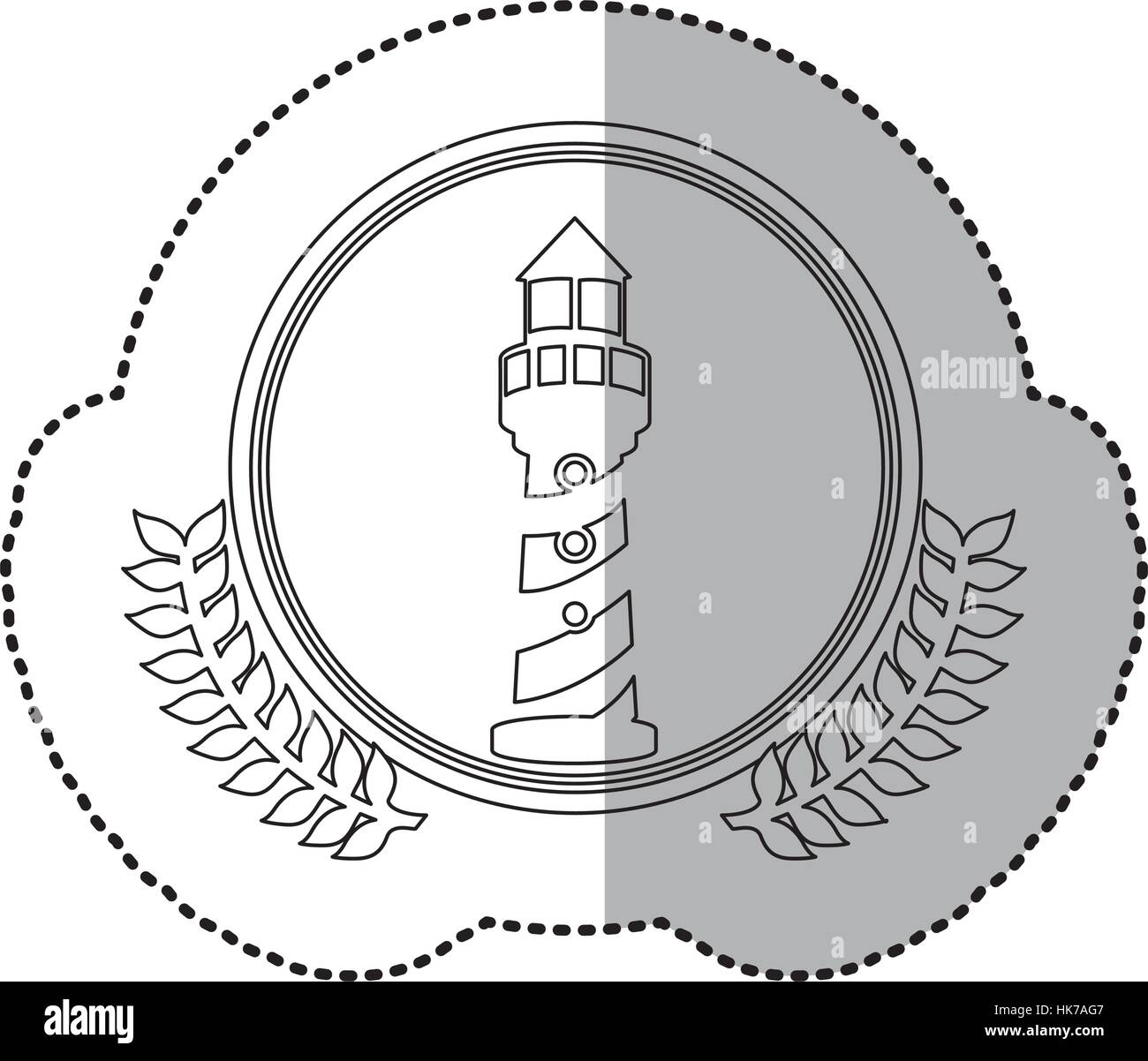 sticker monochrome with half shadow and Tower of Lighthouse in round ...