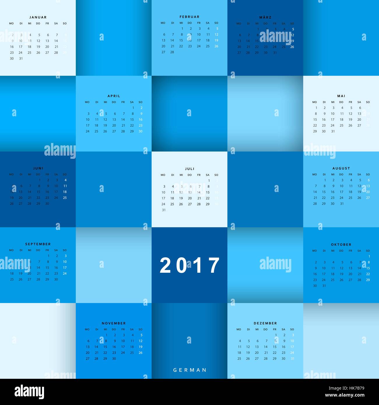 Calendar 2017 in German. Week starts from monday Stock Vector Image ...
