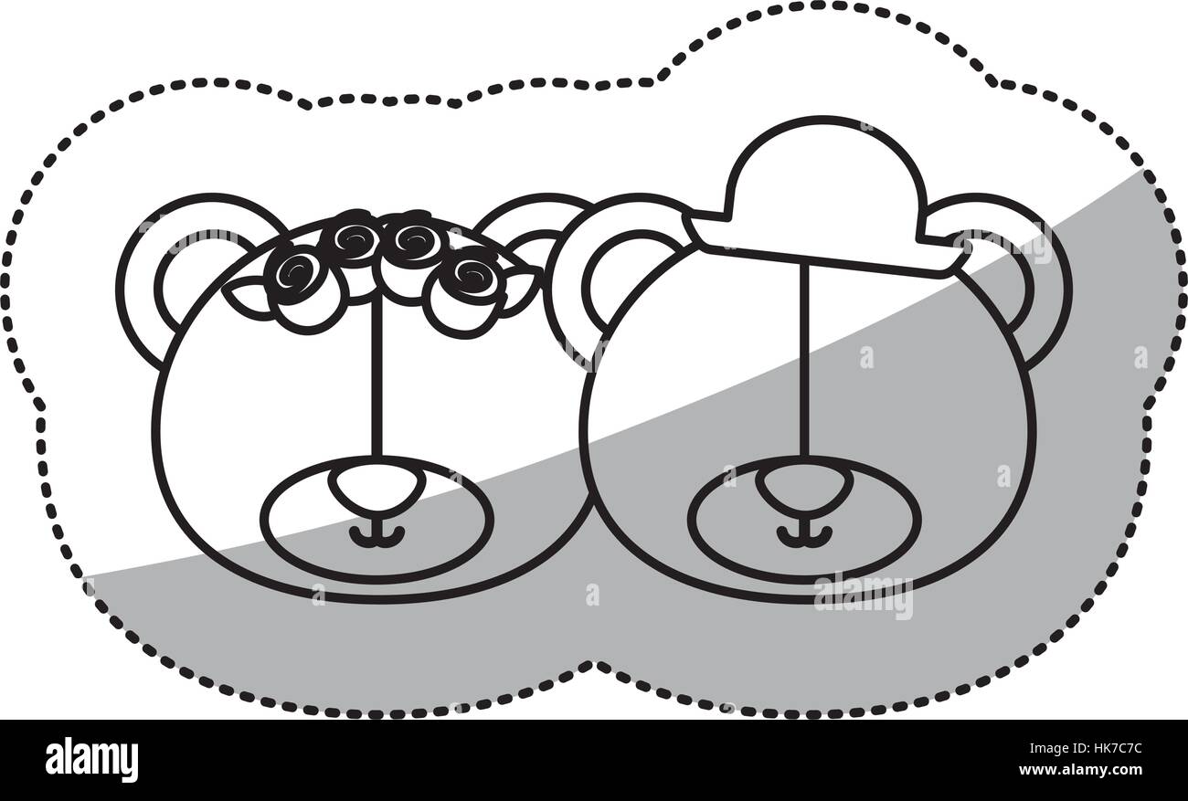 sticker monochrome contour and half shadow with faces couple of bears ...