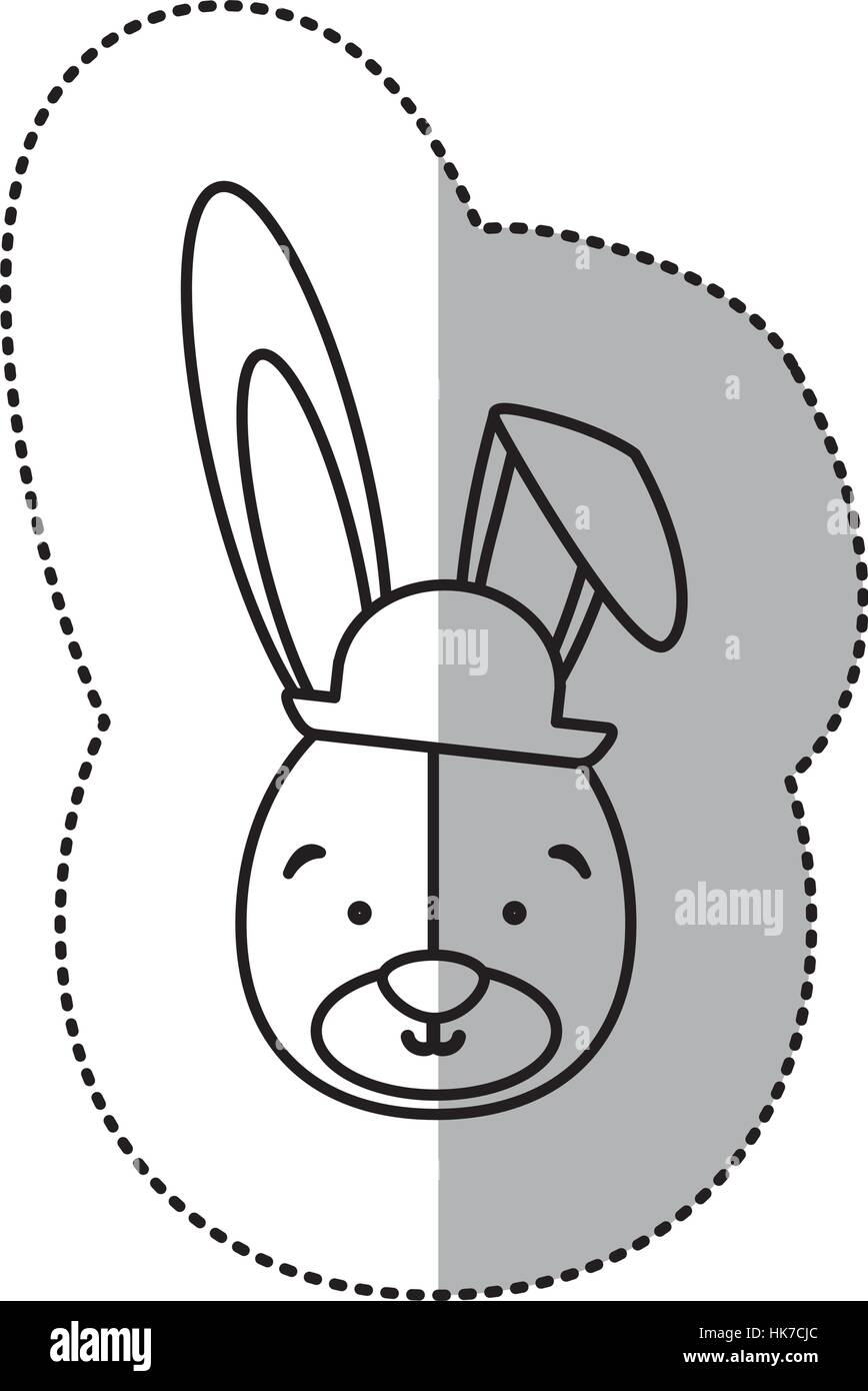 sticker monochrome contour and half shadow with face of groom rabbit ...