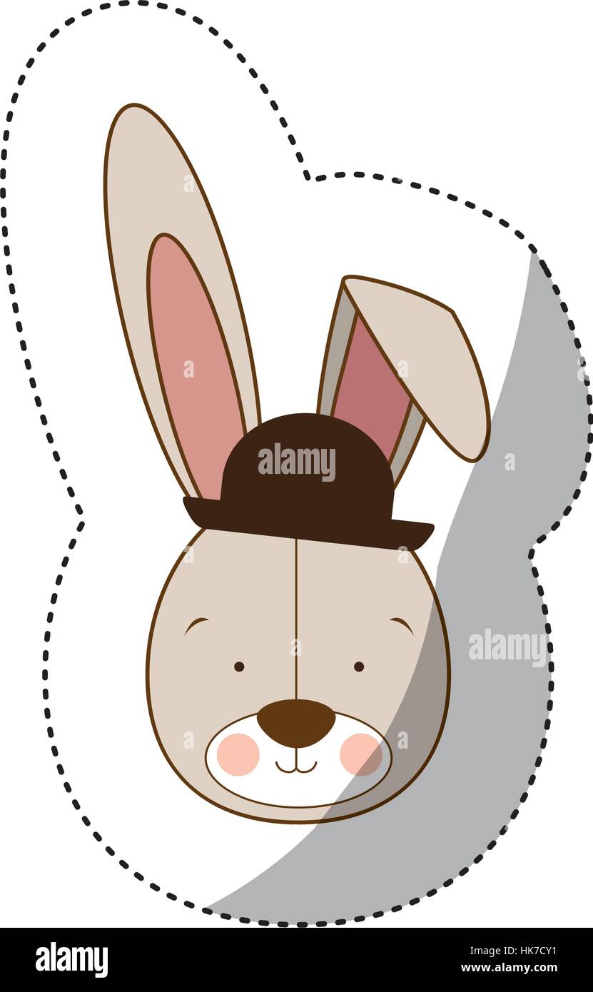 sticker colorful and half shadow with face of groom rabbit vector ...