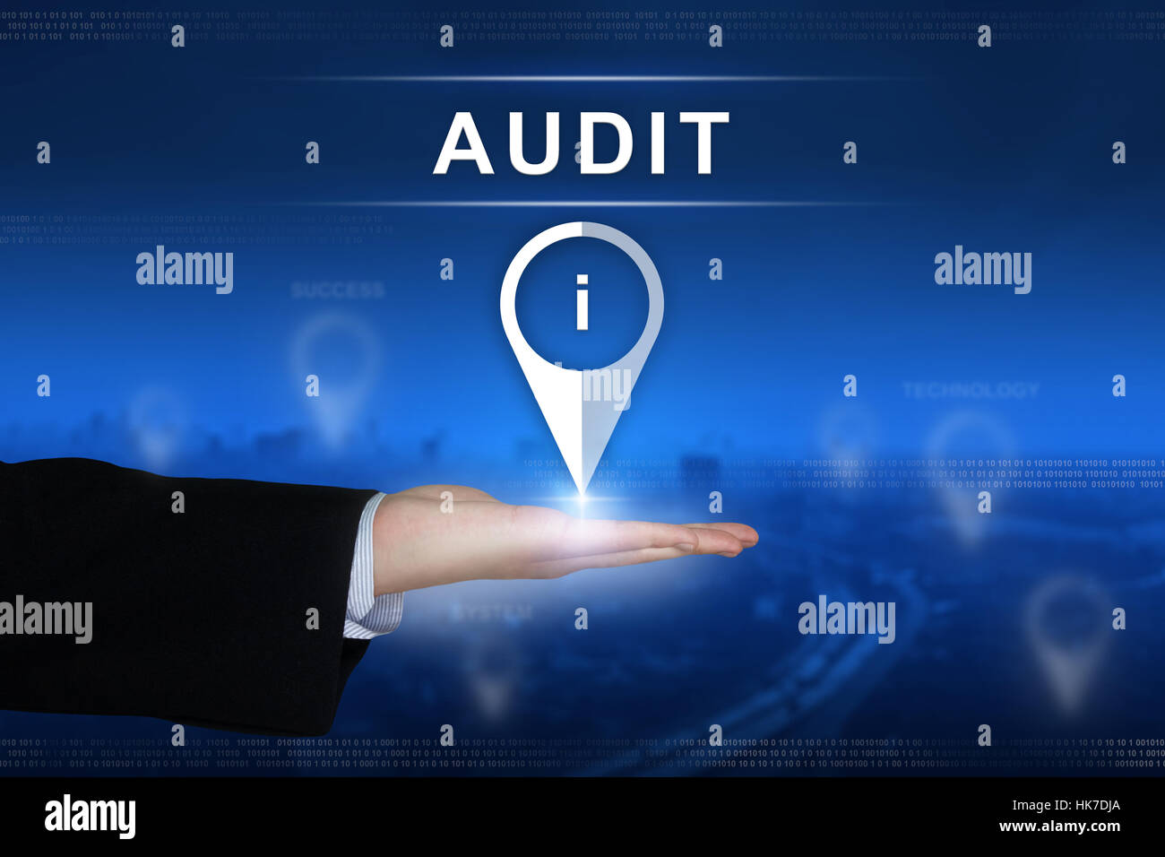 audit button with business hand on blurred background Stock Photo - Alamy