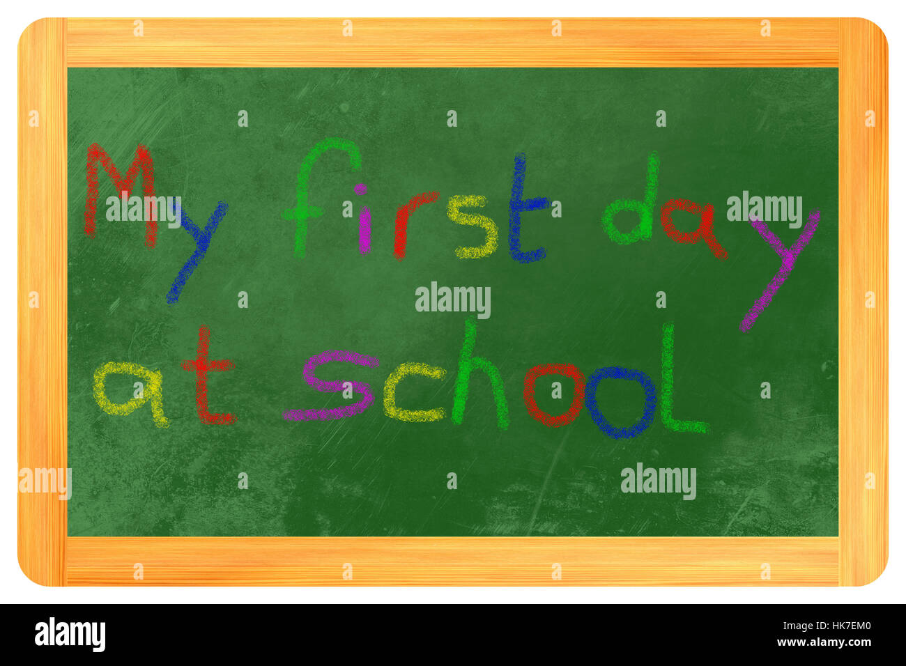 my first day at school colored chalk on blackboard Stock Photo - Alamy