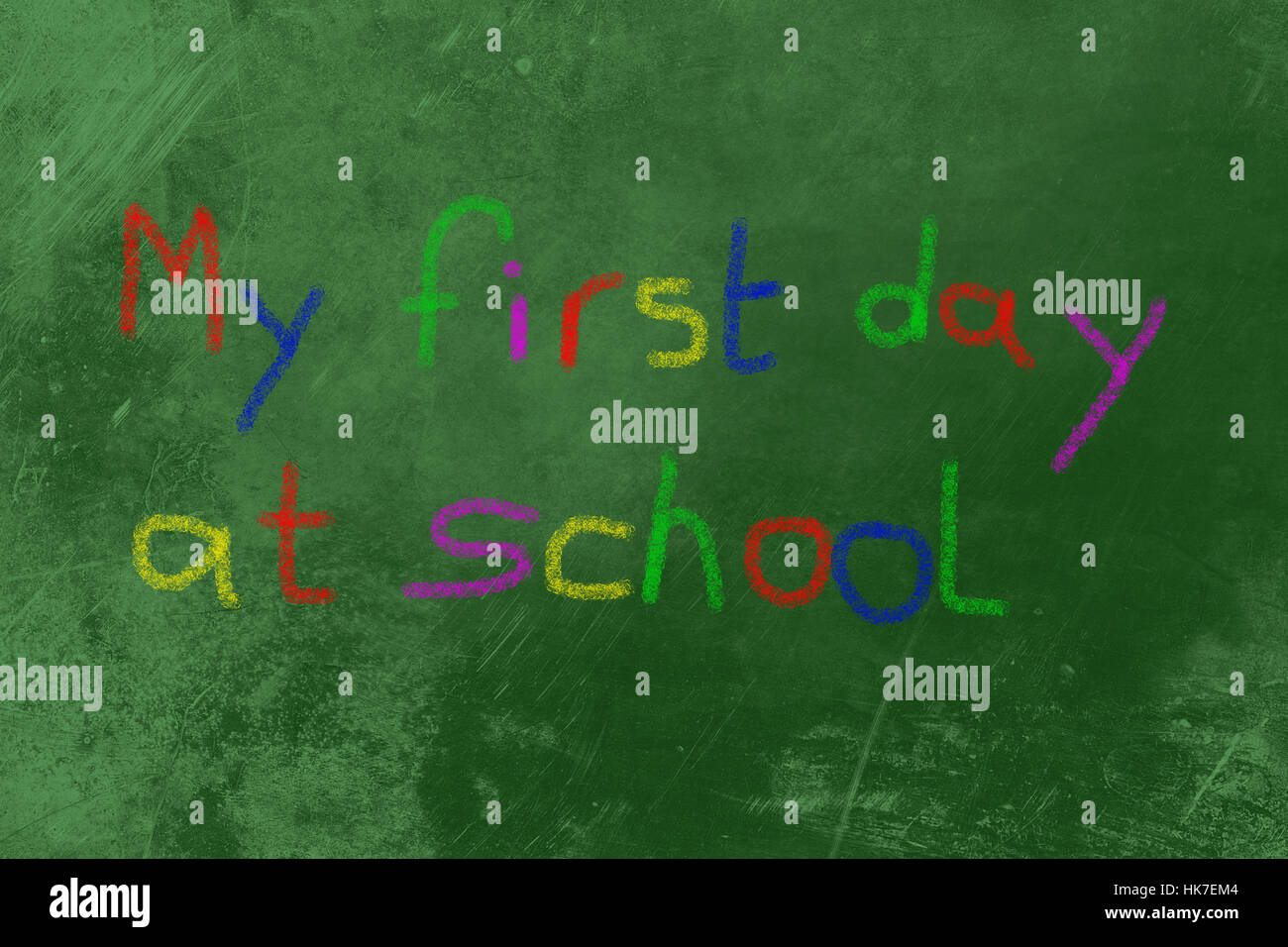 my first day at school colored chalk on blackboard Stock Photo - Alamy