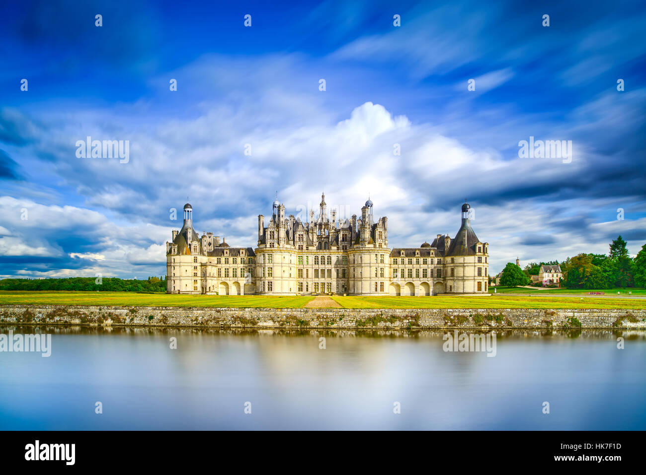Chateau de Chambord, royal medieval french castle and reflection. Loire ...
