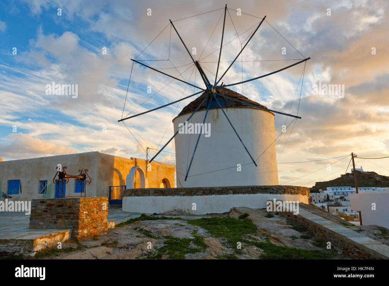 Windmill in Chora village of Ios island in Greece Stock Photo - Alamy