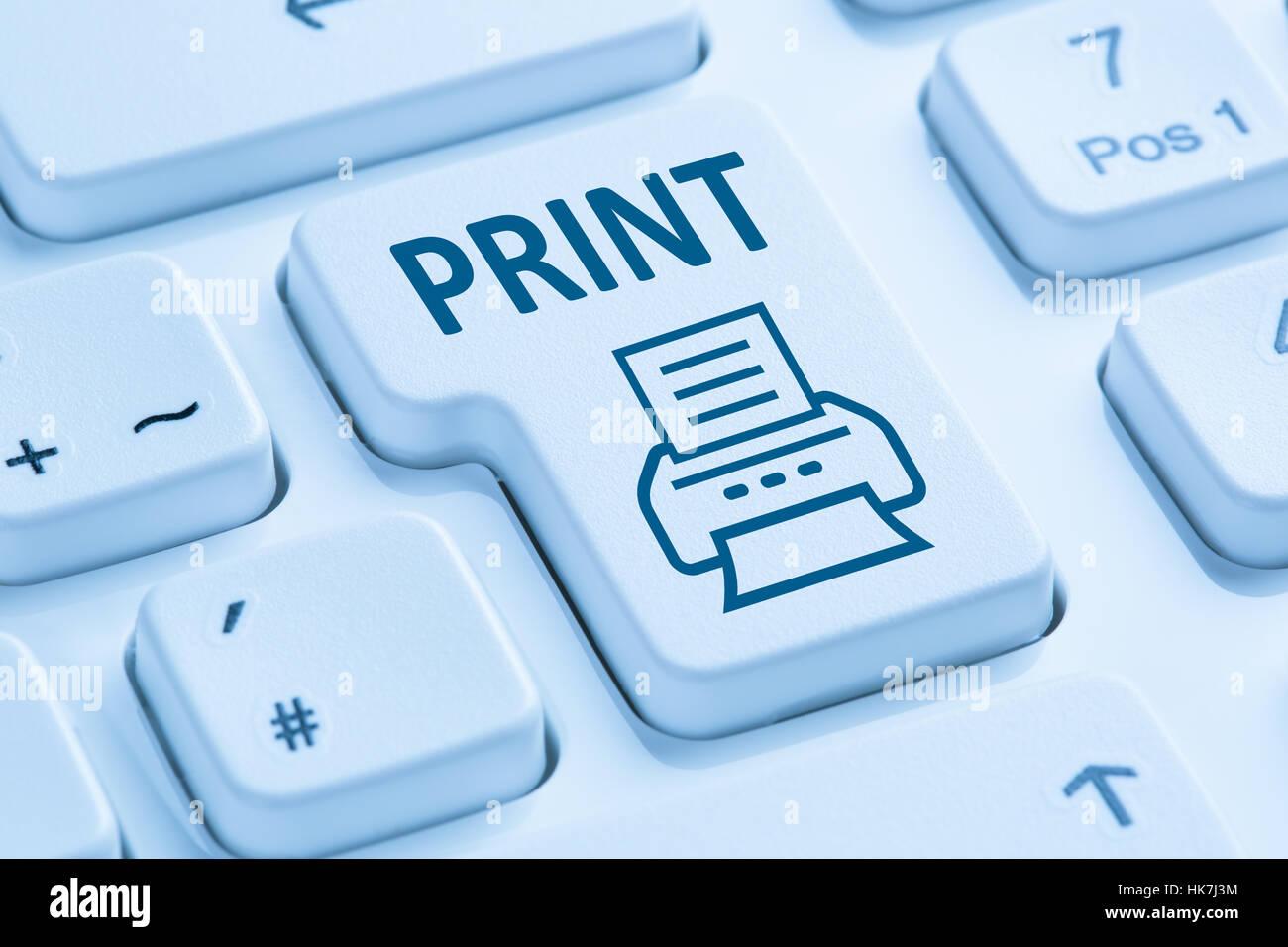 Push print button printing printer symbol blue computer keyboard Stock ...
