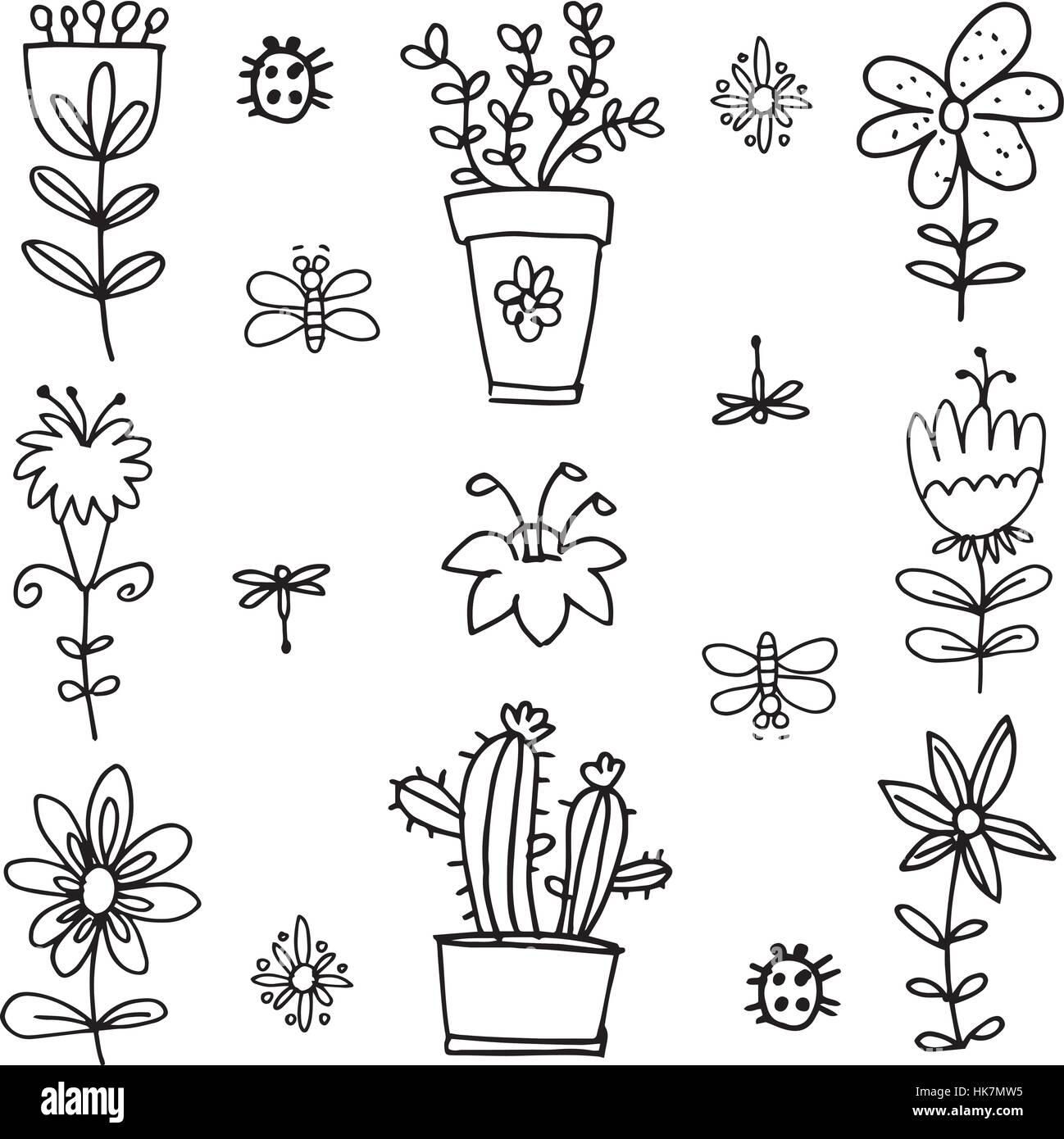 Doodle of spring flower black white Stock Vector Image & Art - Alamy
