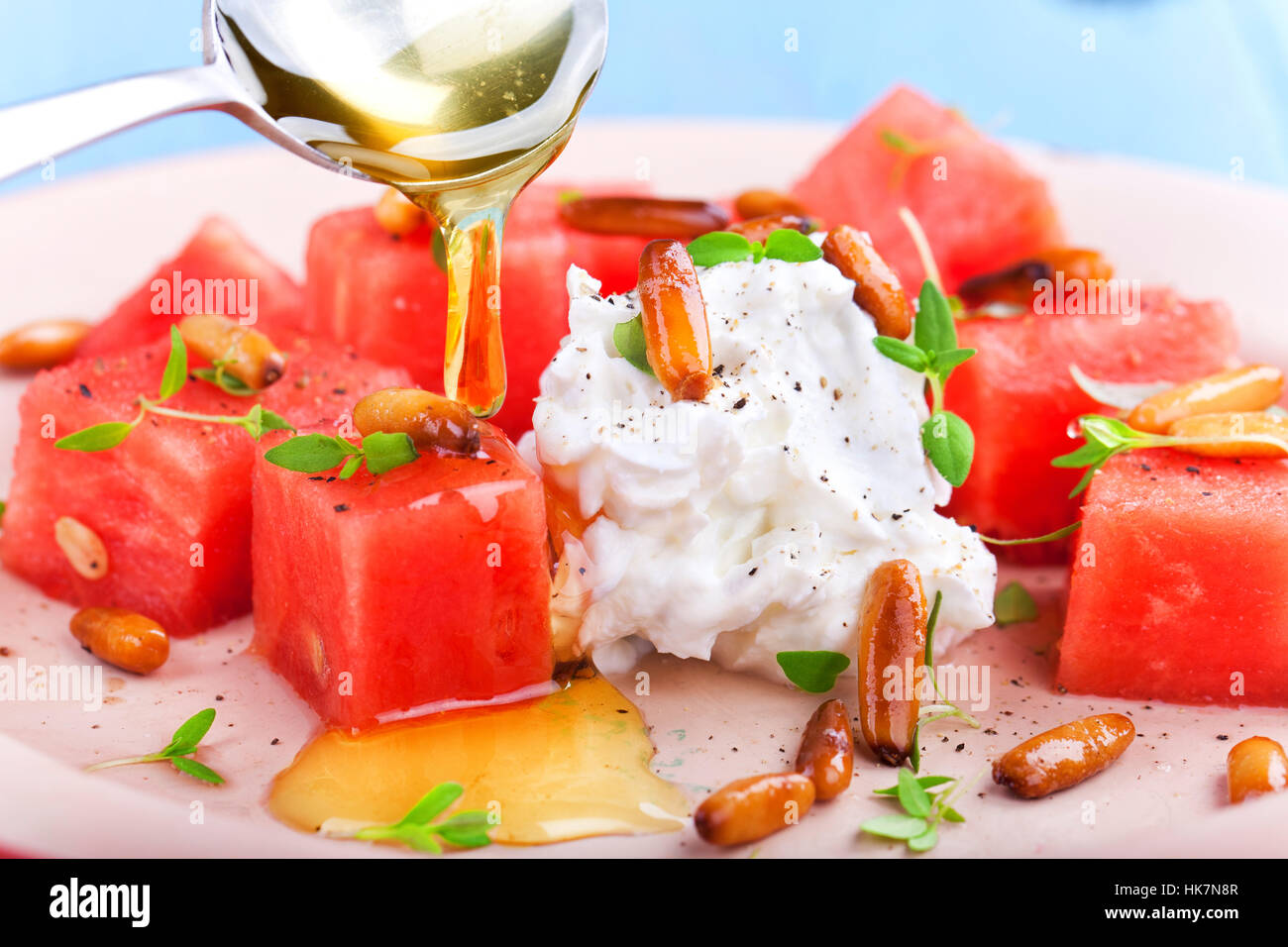 summer, summerly, melon, starter, watermelon, thyme, goat cheese, food ...