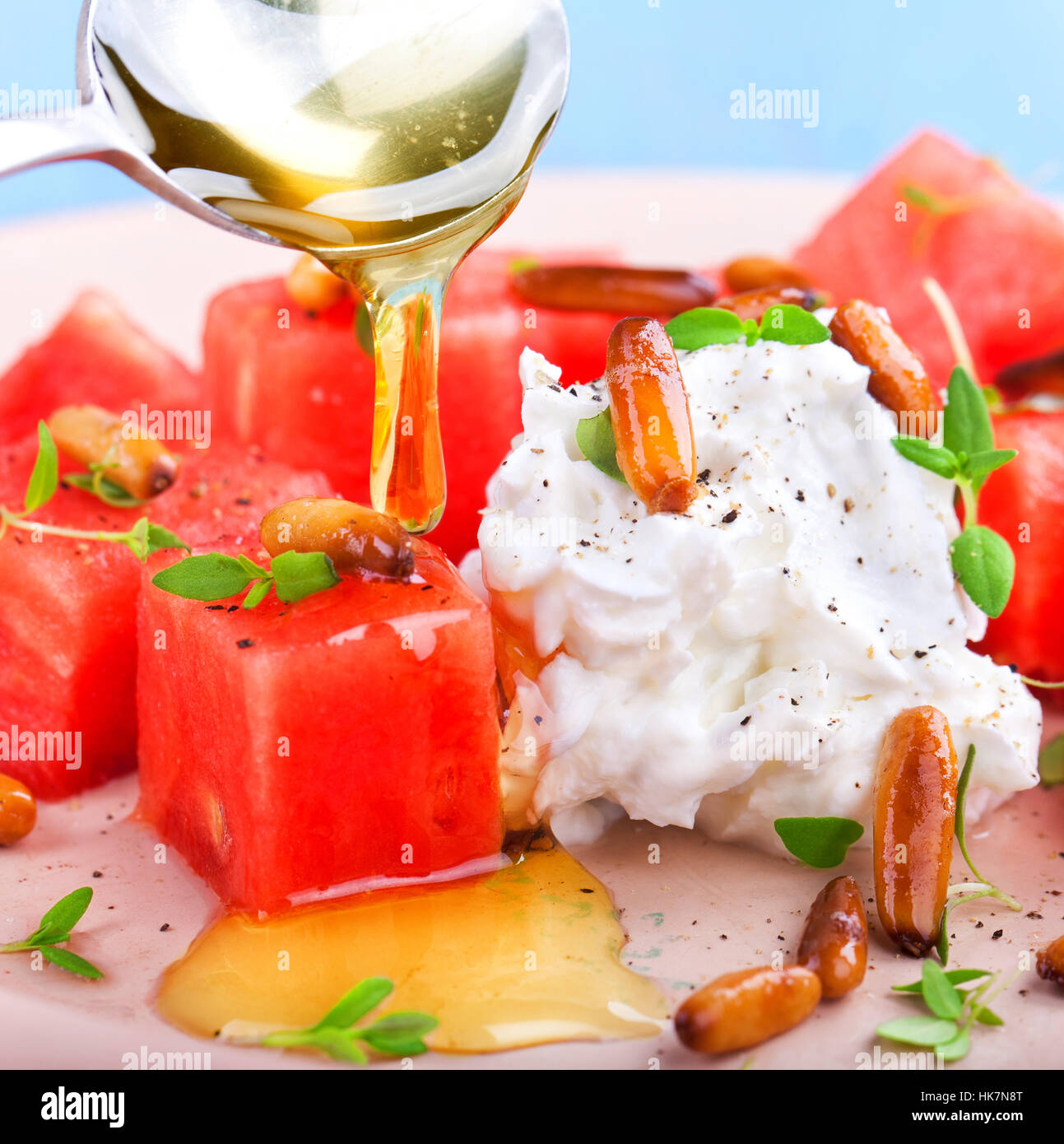 summer, summerly, melon, starter, watermelon, thyme, goat cheese, food ...