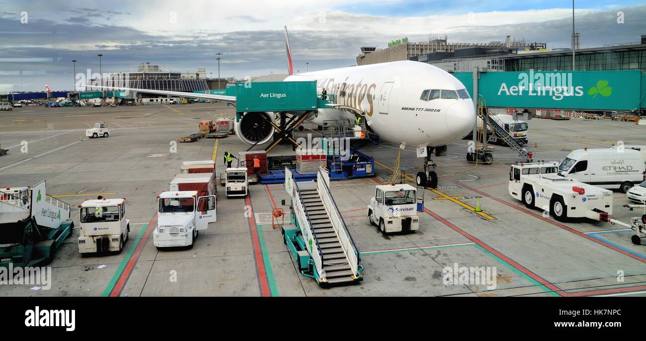 Emirates Boeing 777-300, flight no. EK162 before departure at Dublin ...